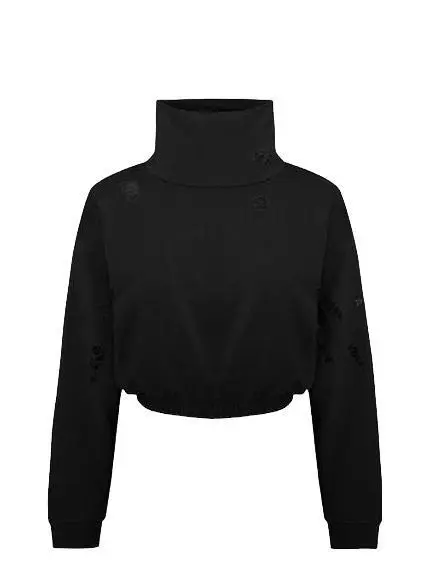 PCFG Cotton Destroyed High Neck Sweat - Black