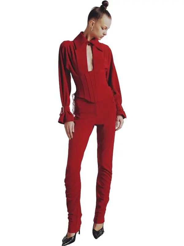 PCFG Wool Blend Corset Blouse - Red