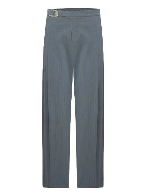 PCFG Cotton Blend Striped Woven Belted Pants - Grey