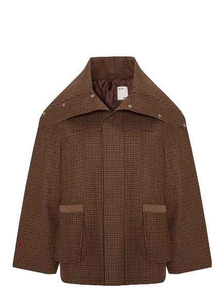 PCFG Wool & Cashmere Blend Checked Puffer Coat - Brown