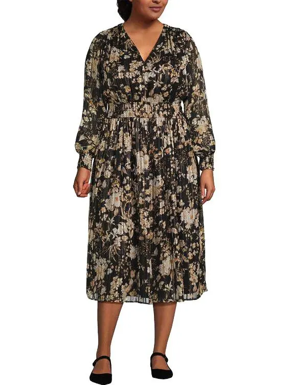LANDS' END Lurex Shadow Stripe Midi Dress - Black/pumice Stone Floral
