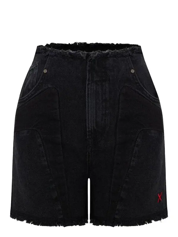 PCFG High Waist Denim Shorts With Frayed Hem - Black