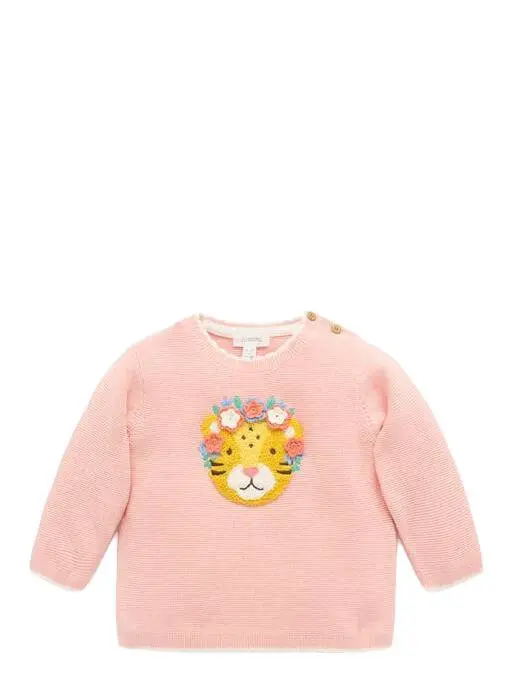 PUREBABY Embroidered Knit Sweater - Guava Melange
