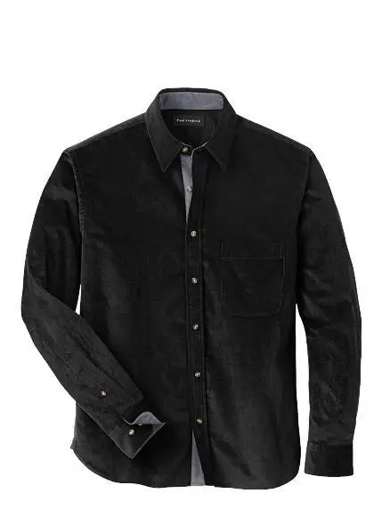 PAUL FREDRICK Cotton Corduroy Casual Shirt - Black
