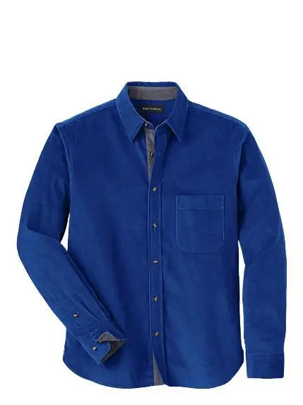 PAUL FREDRICK Slim Fit Cotton Corduroy Casual Shirt - Blue