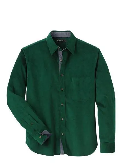 PAUL FREDRICK Slim Fit Cotton Corduroy Casual Shirt - Green