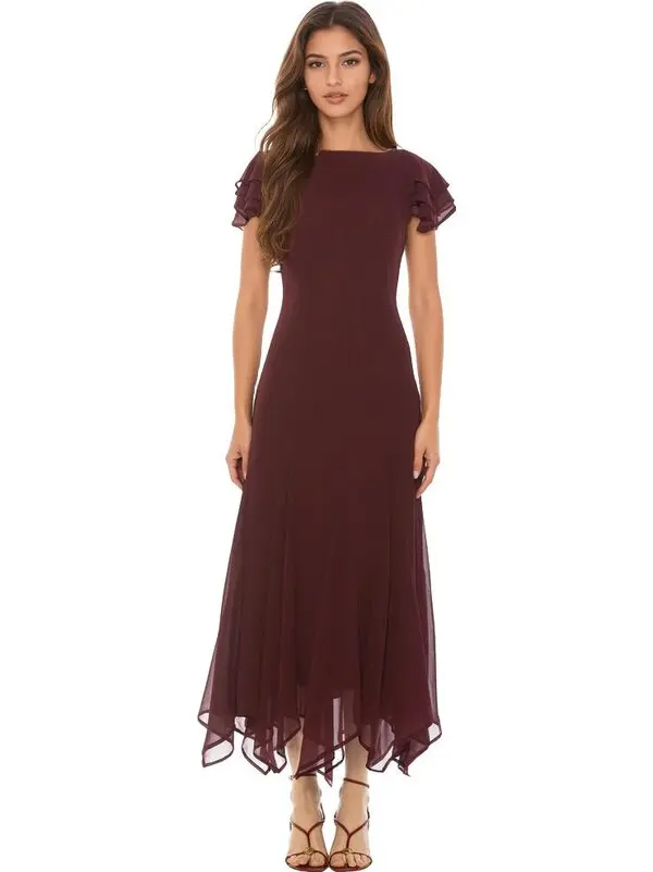 ALEXIA ADMOR Kaelith Ruffle Sleeve Midi Dress - Burgundy