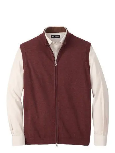 PAUL FREDRICK Cotton Full Zip Mock Neck Vest - Burgundy