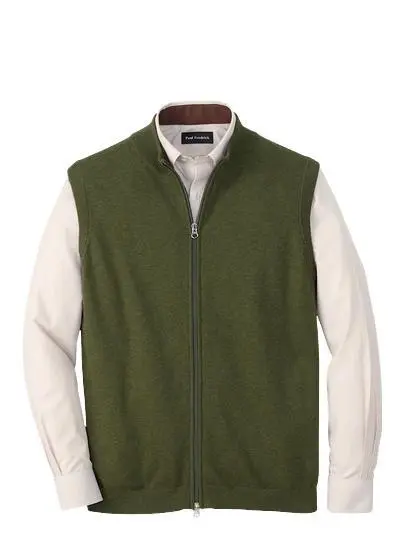 PAUL FREDRICK Cotton Full Zip Mock Neck Vest - Olive