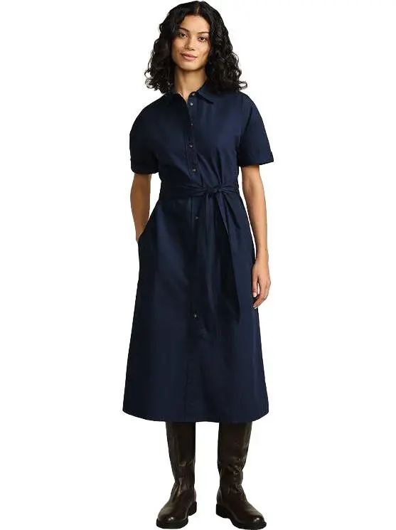 LANDS' END Cotton Poplin Button-front Midi Dress - Navy