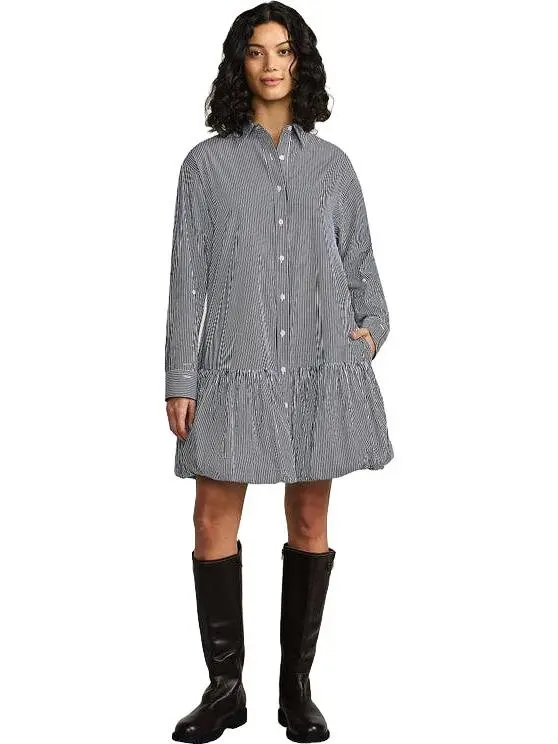LANDS' END Flounce Hem Button-front Shirt Dress - Blue/white Stripe