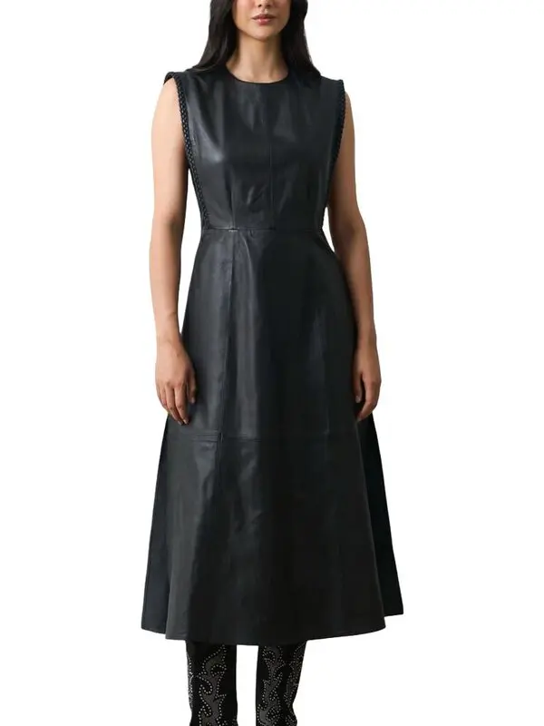 VELEZ Liora Leather A-line Dress - Black