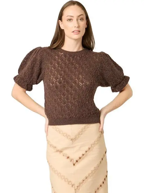 BTB LOS ANGELES Mel Short Sleeve Cardigan - Chocolate