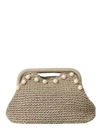 BTB LOS ANGELES Karen Pearl Embellished Clutch - Silver