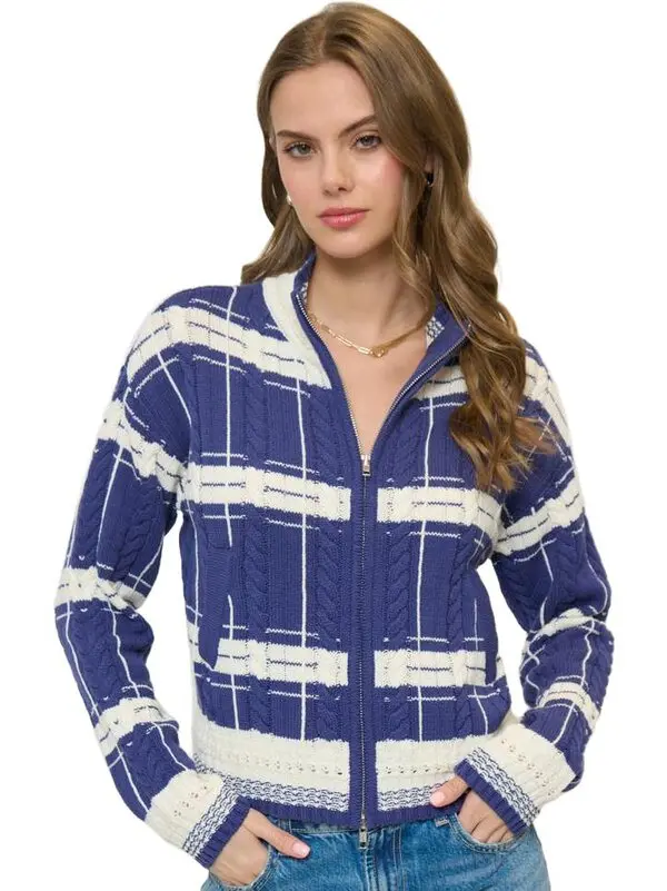 Central Park West Eden Specialty Stitch Knit Bomber - Blue Multi