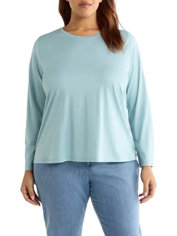 Eileen Fisher Long Sleeve Cotton Crewneck Top - Seafoam