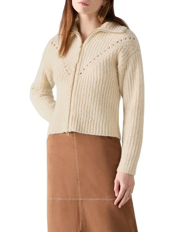 LK BENNETT Shea Merino Wool Blend Zip-up Cardigan - Cream