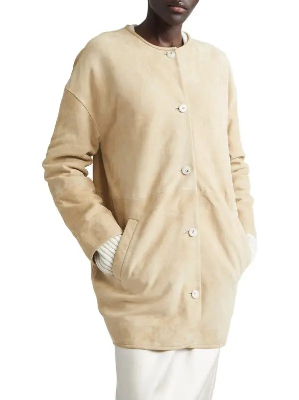 Loulou De Saison Waren Oval Goatskin Suede Coat - Beige