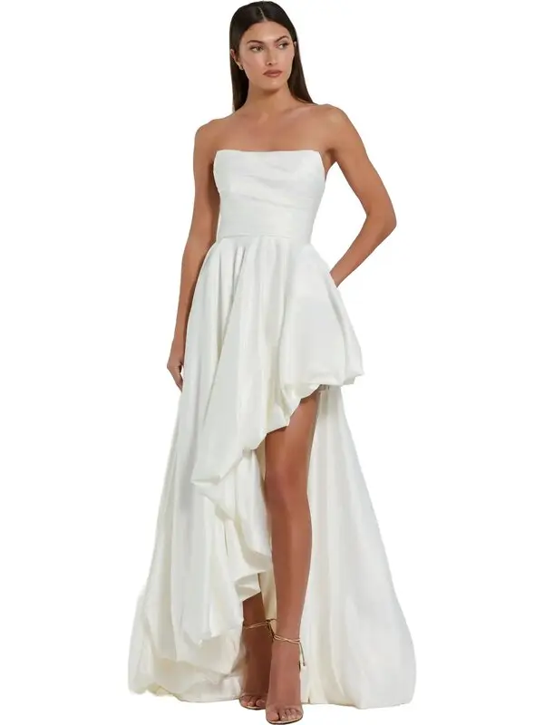 Mac Duggal Strapless Ruched High-low Gown - White
