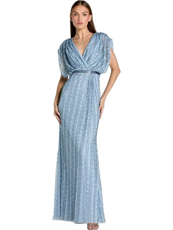 Mac Duggal Embellished Blouson V-neck Column Gown - Blue