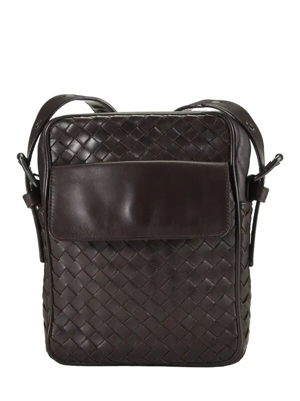 Bottega Veneta Intrecciato Flap Pocket Messenger Bag - Brown