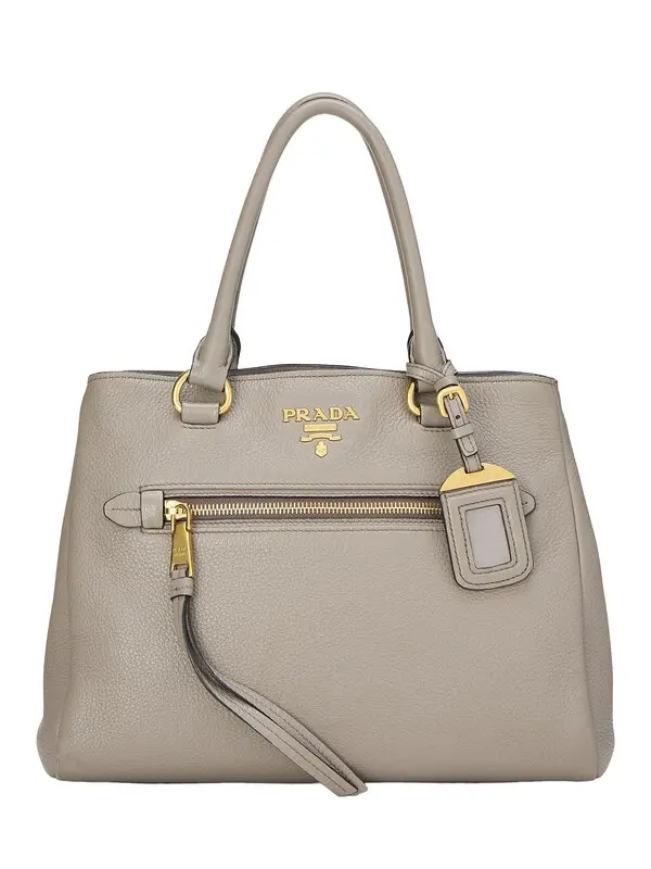 Prada Vitello Daino Convertible Zip Handbag - Grey