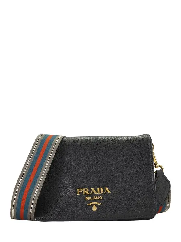 Prada Vitello Daino Double Strap Crossbody Bag - Black