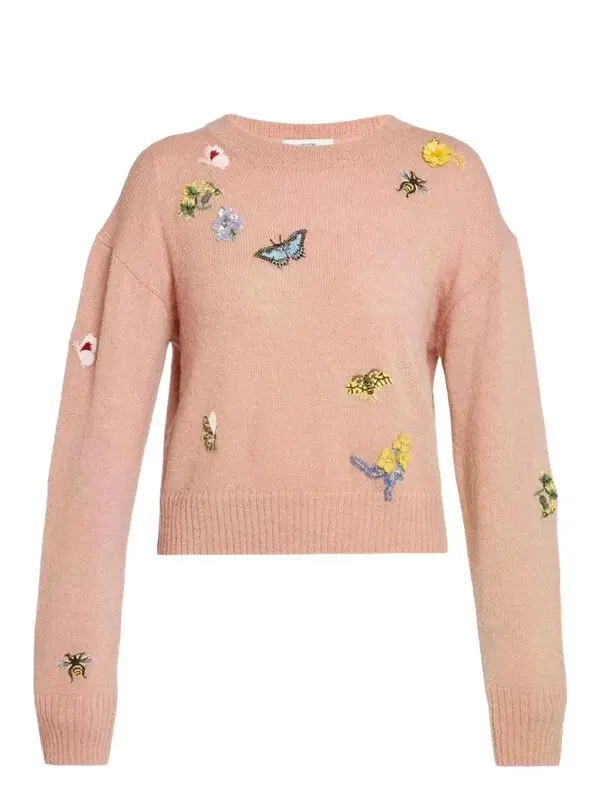 Erdem Floral-embellished Crew-neck Sweater - Pink