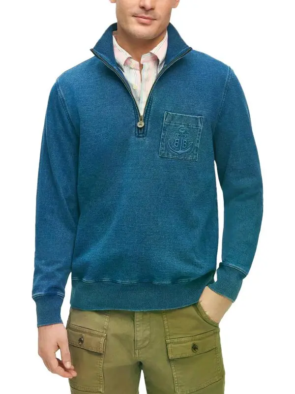 Brooks Brothers Quarter-zip Chest-pocket Sweatshirt - Blue