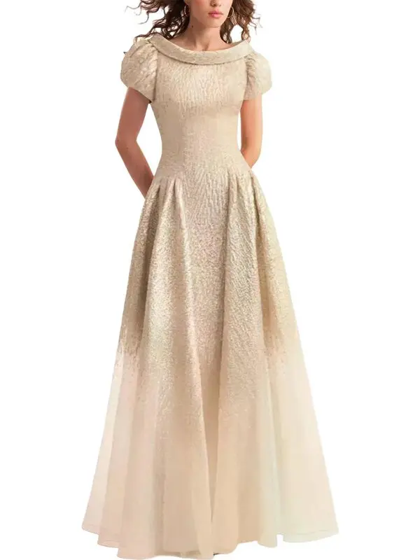 GEMY MAALOUF Puff-sleeve Maxi Dress - Neutrals