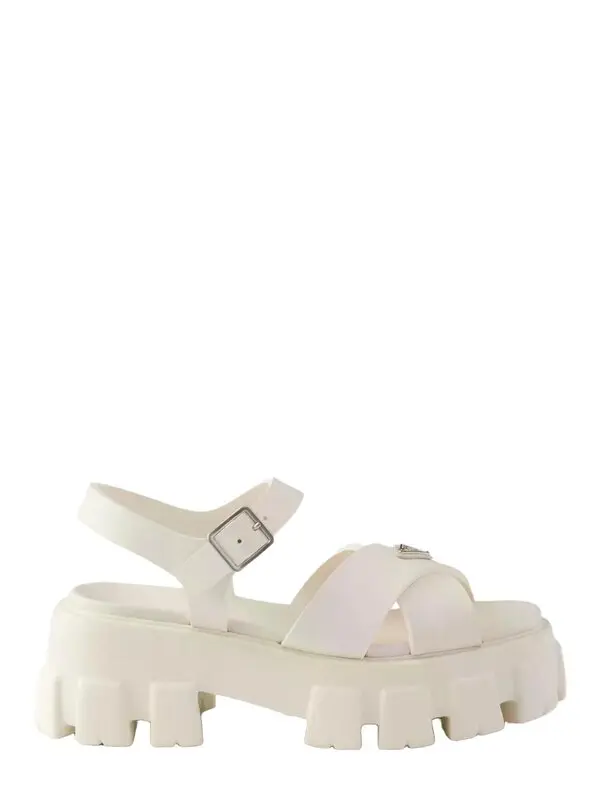 Prada Monolith Rubber Sandals With Enamelled Metal Logo - White