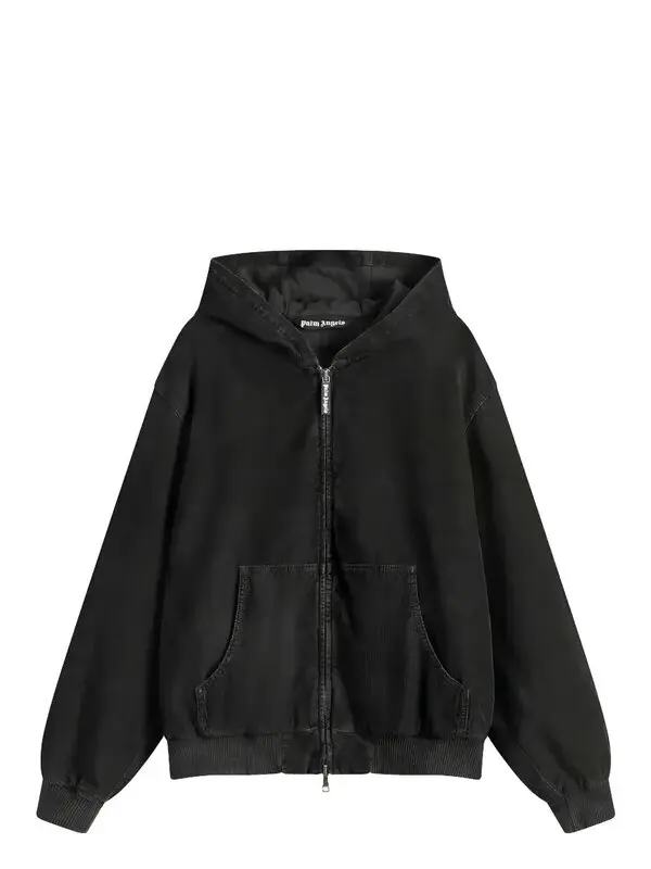 Palm Angels Zip-up Hooded Jacket - Black