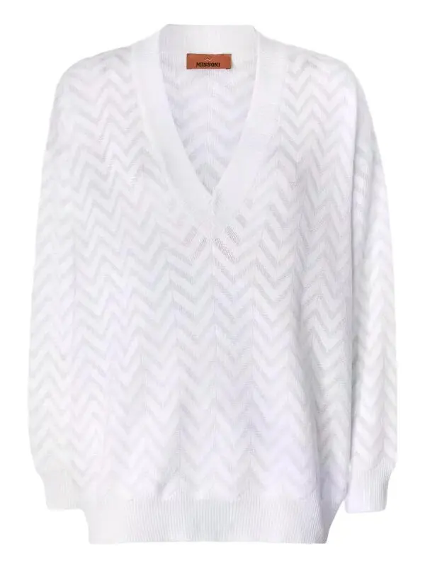 Missoni V-neck Chevron Knit Sweater - White