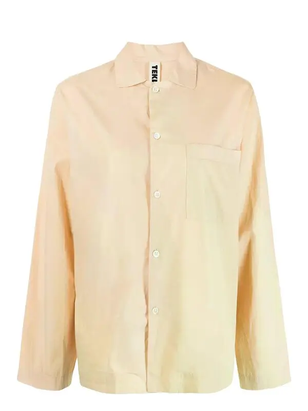 TEKLA Poplin Long-sleeve Pajama Shirt - Brown