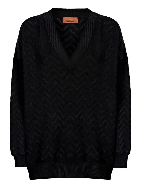 Missoni V-neck Chevron Pattern Sweater - Black