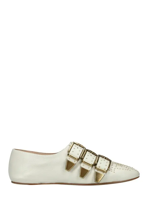 Chloé Leather Susanna Buckled Ballet Flats - White