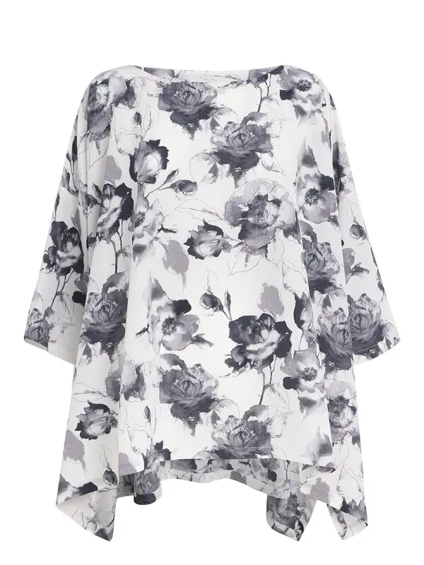 Eskandar Silk Floral Blouse - Grey