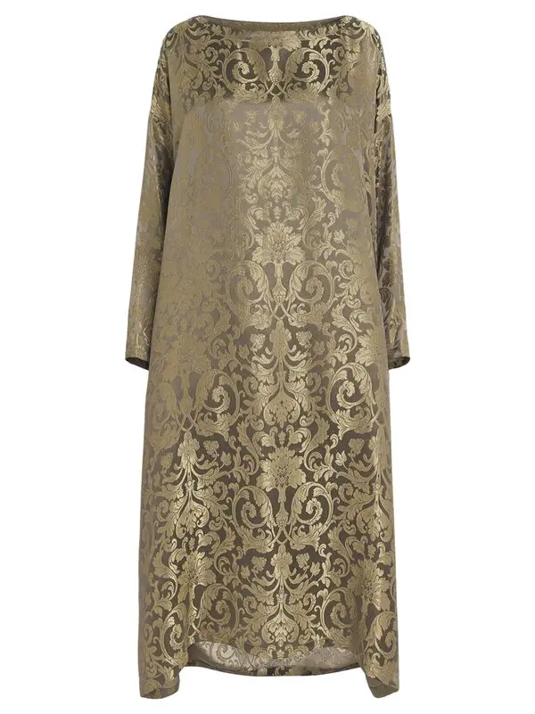 Eskandar Metallic Jacquard Midi Dress - Green