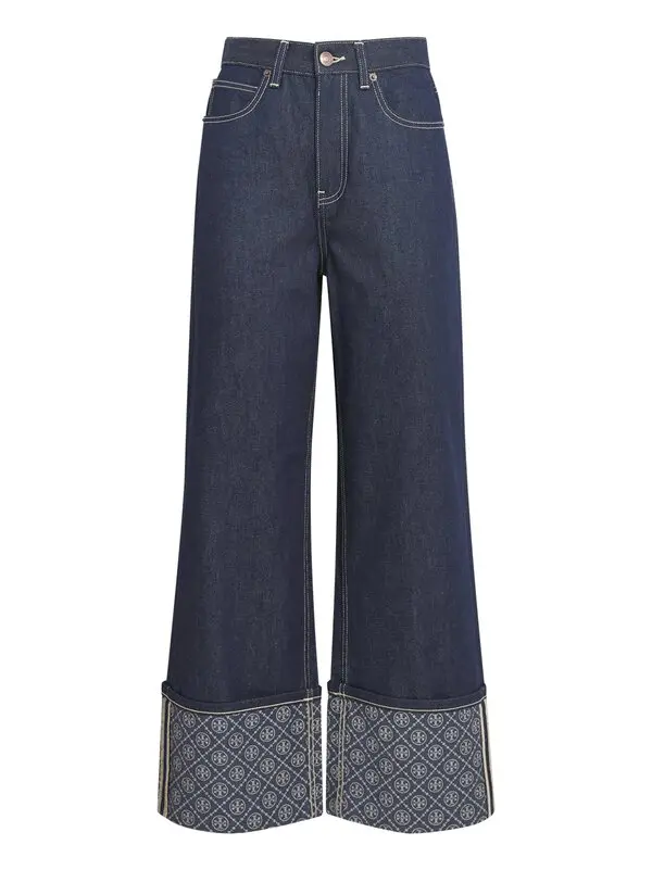Tory Burch Contrast-cuff Straight Jeans - Navy