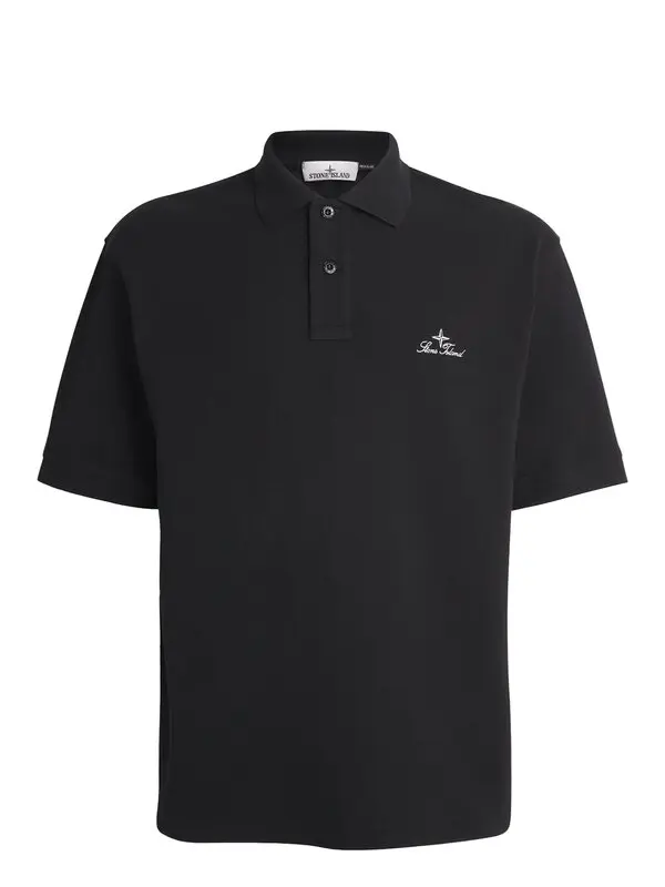 Stone Island Cotton Embroidered Polo Shirt - Black