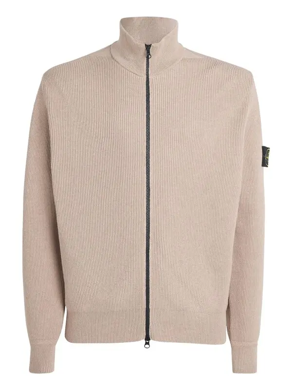 Stone Island Organic Cotton Zip-up Sweater - Beige