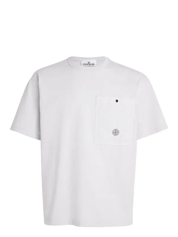 Stone Island Cotton T-shirt With Logo Pocket - Blue
