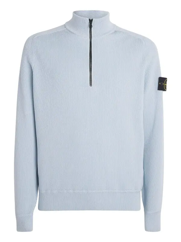 Stone Island Cotton Half-zip Rib-knit Sweatshirt - Blue