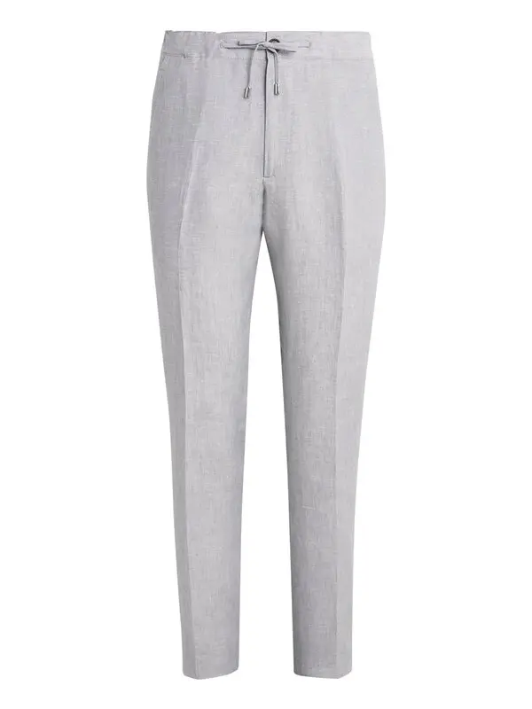 FIORONI CASHMERE Linen Drawstring Tailored Trousers - Grey