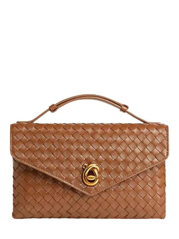 Bottega Veneta Leather Intrecciato Knot Lock Top-handle Bag - Brown