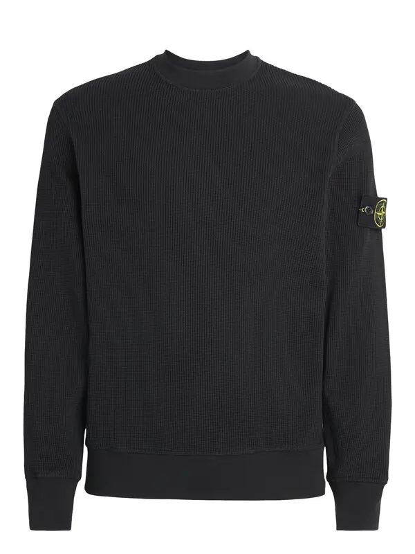 Stone Island Cotton Waffle-knit Crew-neck Sweater - Black