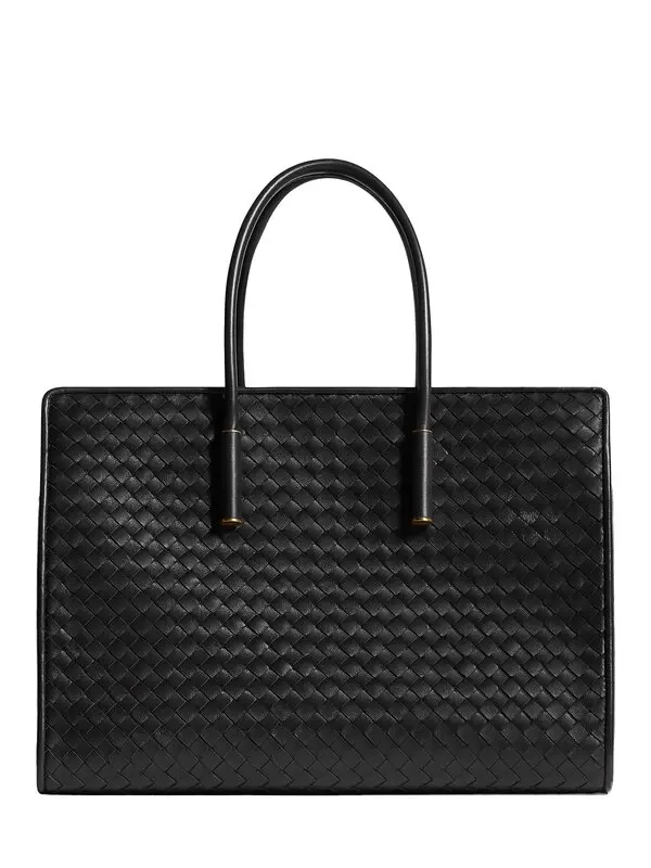 BOTTEGA  VENETA Intrecciato Leather Tote Bag - Black
