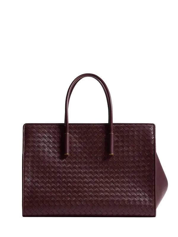 BOTTEGA  VENETA Intrecciato Leather Tote Bag - Deep Mahogany