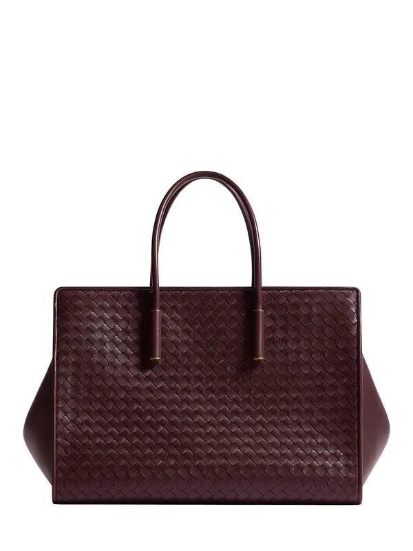 BOTTEGA  VENETA Intrecciato Leather Tote Bag - Deep Mahogany