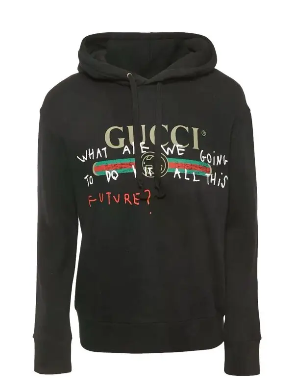 Gucci Knit Printed Hoodie - Black